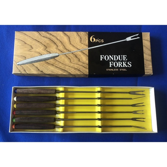 Unbranded | Dining | Vintage Fondue Forks Skewers Teak Stainless Steel ...